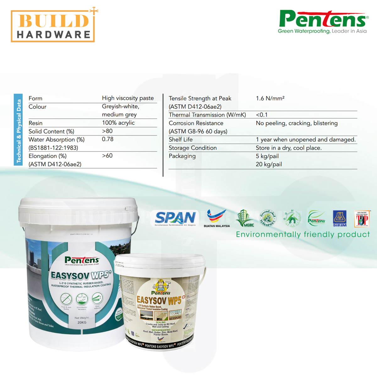 PENTENS 5kg Easysov WP5+ Cement Coat Synthetic Rubber-based Waterproof ...
