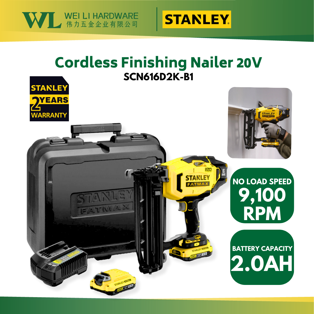 STANLEY Original SCN616D2K-B1 20V Cordless Finishing Nail Gun with ...