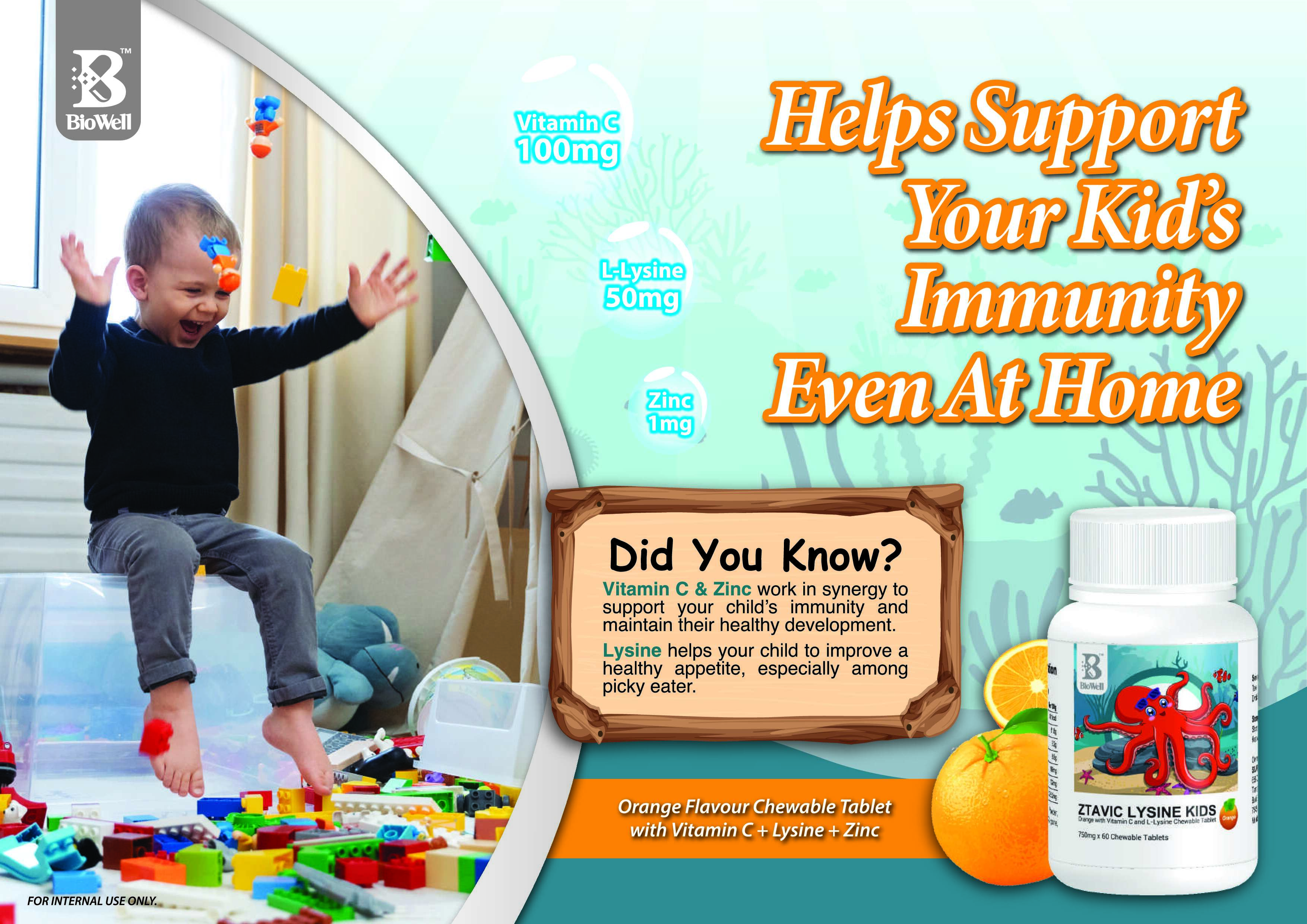 [BIOWELL] Ztavic Lysine Kids (Orange) 60 Chewable Tablets - Improve ...