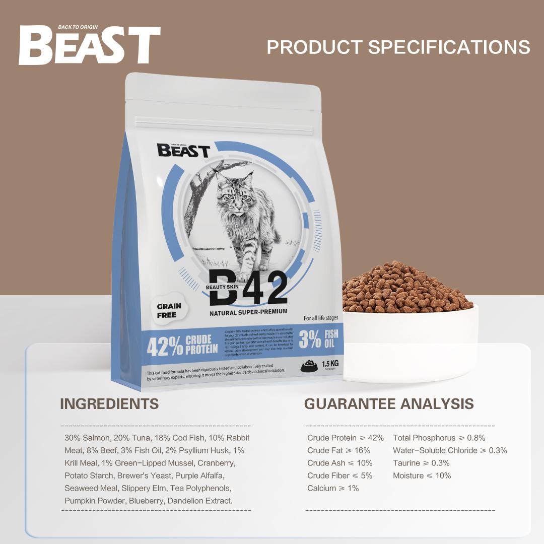 [ FREE CONTAINER ] BEAST Cat Dry Food 9kg (1.5kg x 6) Beauty Skin ...