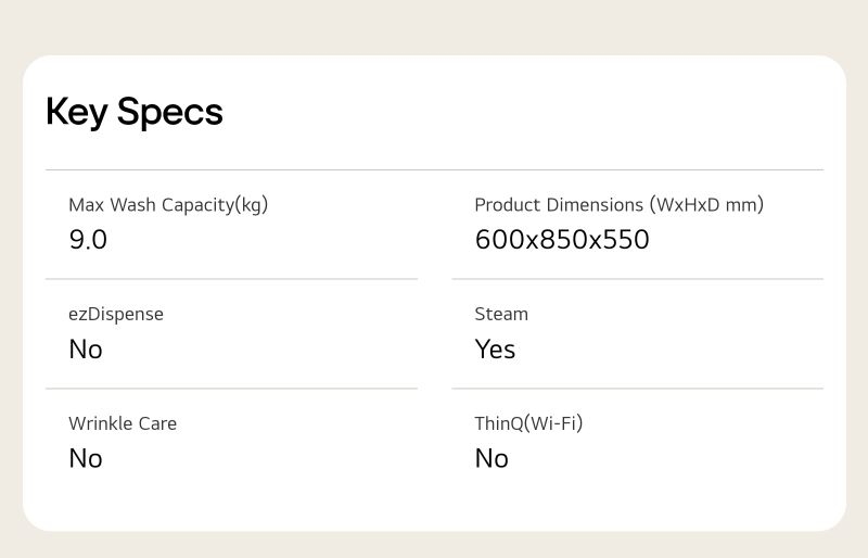 LG 9KG Direct Drive/6 motion DD/Steam Technology/Tub Clean Washing Drum ...