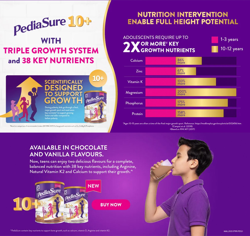 Pediasure 10+ Chocolate 850g x 12 tins (1 Carton) | Shopee Malaysia