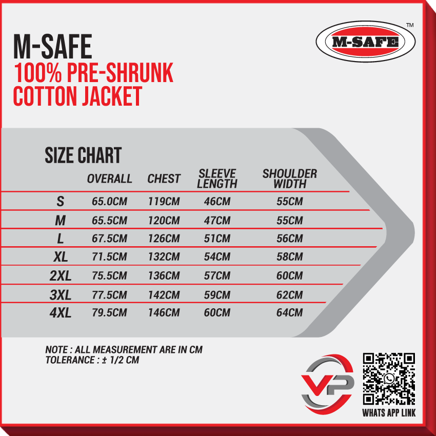 M-SAFE 100% COTTON JACKET C/W REFLECTOR / SAFETY JACKET 100% PRE-SHRUNK ...