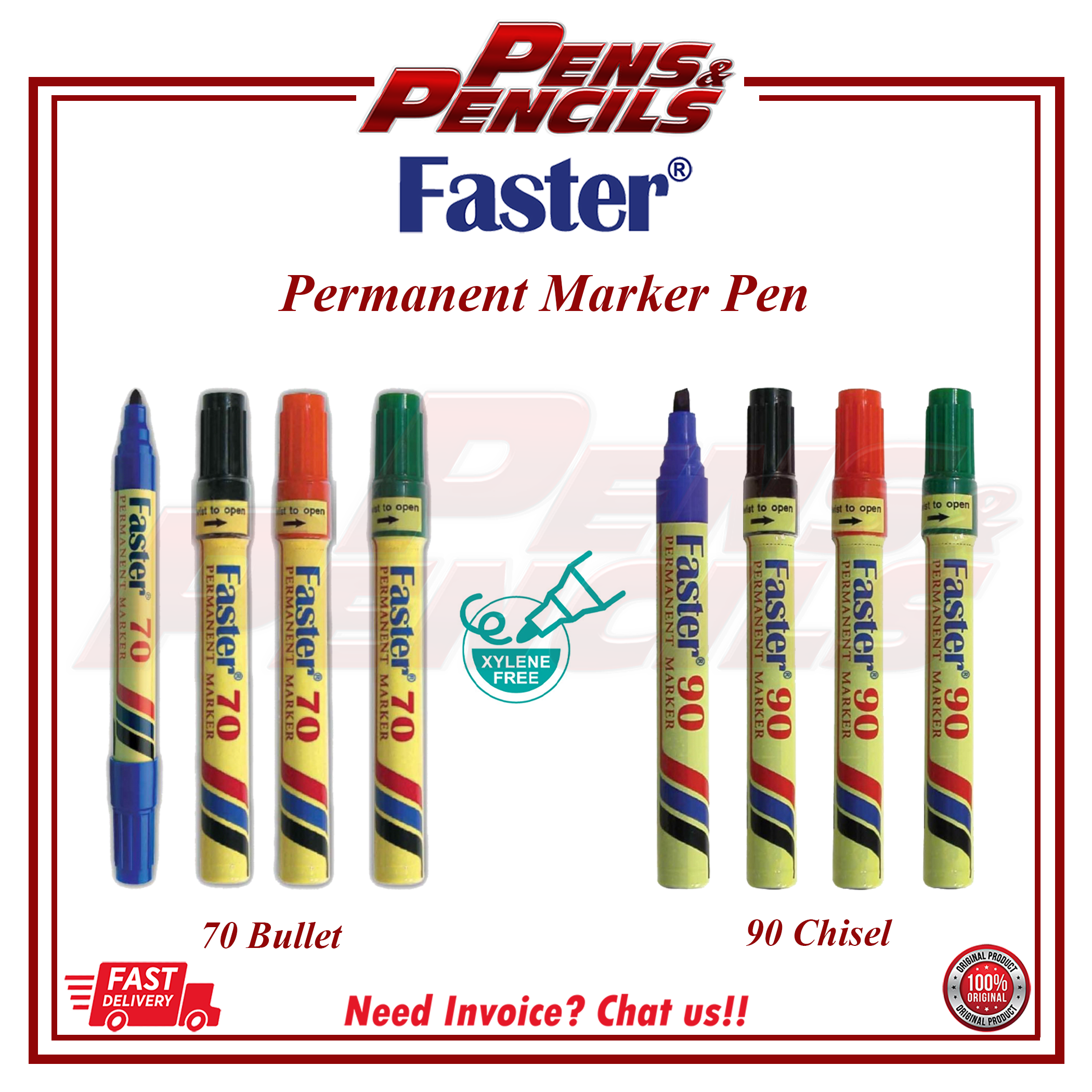 Faster 70 Permanent Marker (Bullet Nib) / 90 Permanent Marker (Chisel ...