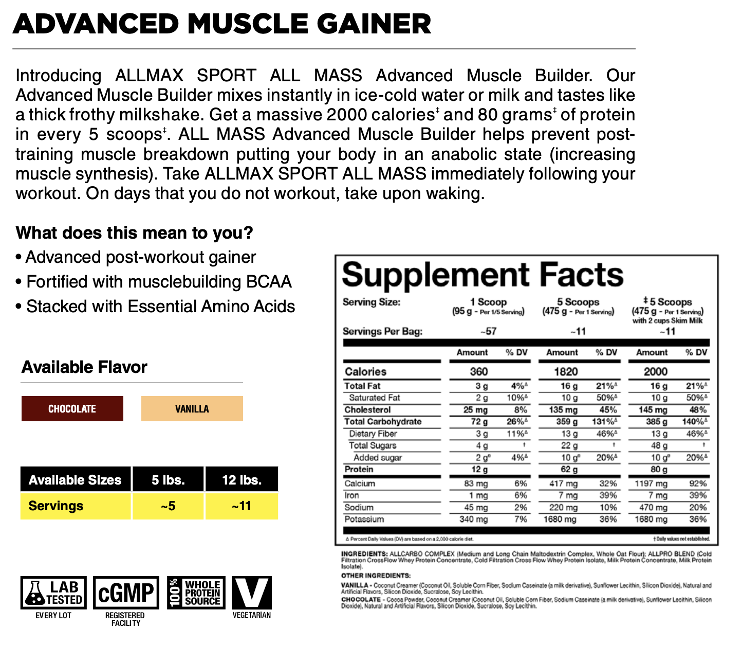 All Max Nutrition All Mass Gainer (12lbs) -Mass Gainer, Weight Gainer ...