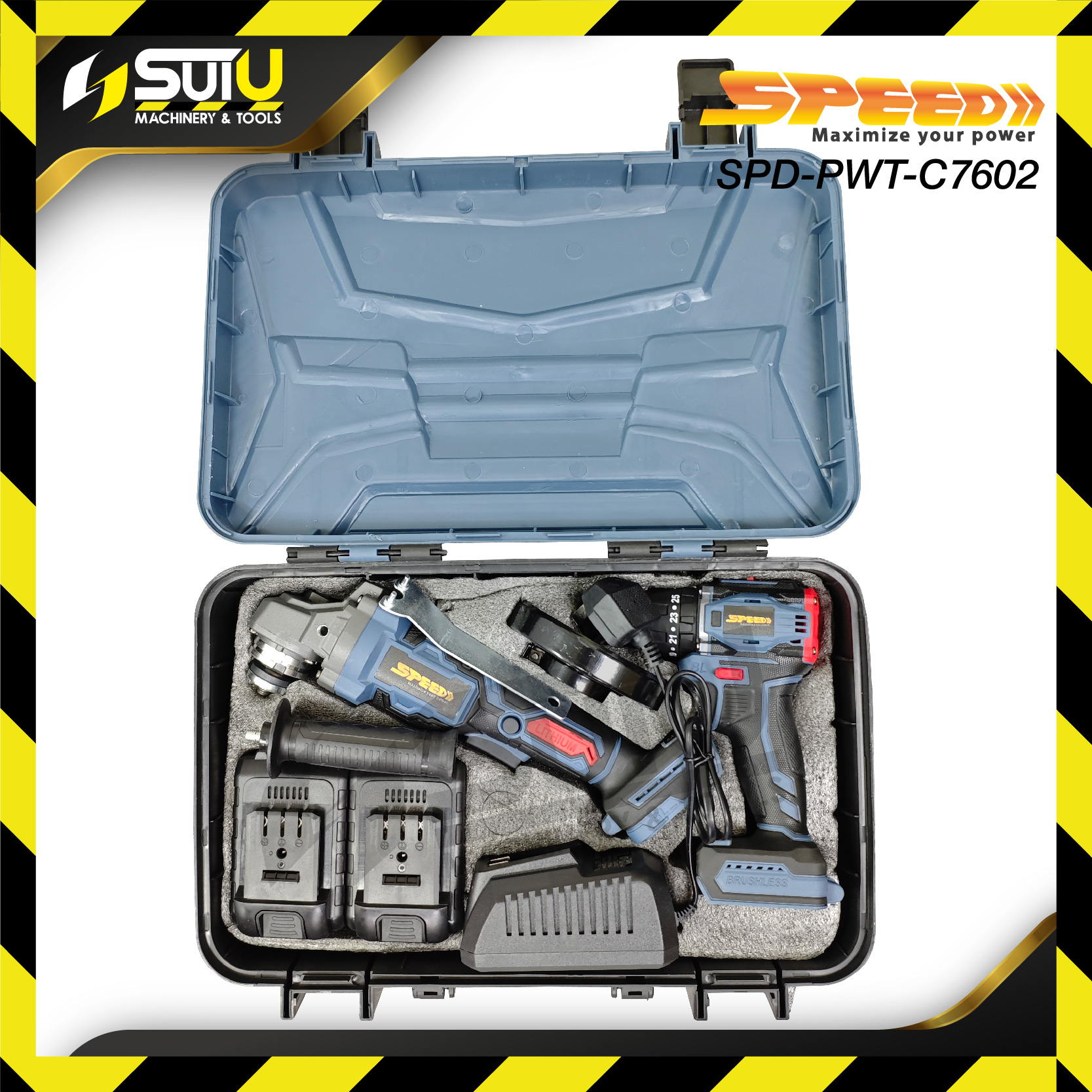 SPEED SPD-PWT-C7602 21V 2IN1 Combo Set (SPD-PWT-S6603 Drill + SPD-PWT-S6605 Angle Grinder ...