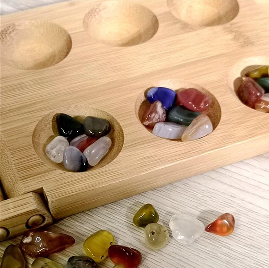 50PCS Colourful Natural Stones Wooden Folding Board Game Kids Family ...