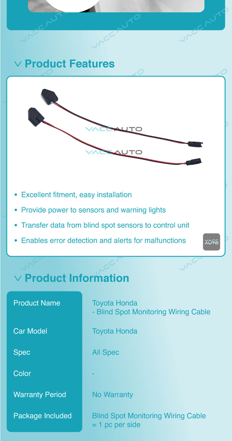 Toyota Honda Blind Spot Monitor Wire Cable BSM Lighting Lamp Side Rearview Mirrors Left Right ...