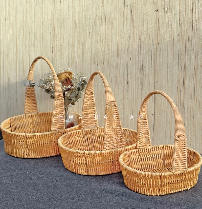 Synthetic rattan resin wicker hamper woven basket w/ handle plastic ...