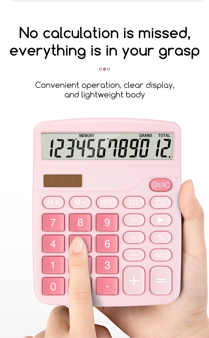 Deli Desktop Calculator 12 Digit Dual Power LCD TE837C | Shopee Malaysia