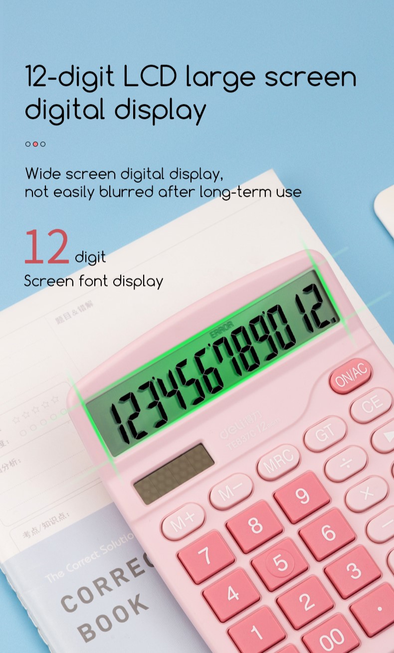 Deli Desktop Calculator 12 Digit Dual Power LCD TE837C | Shopee Malaysia