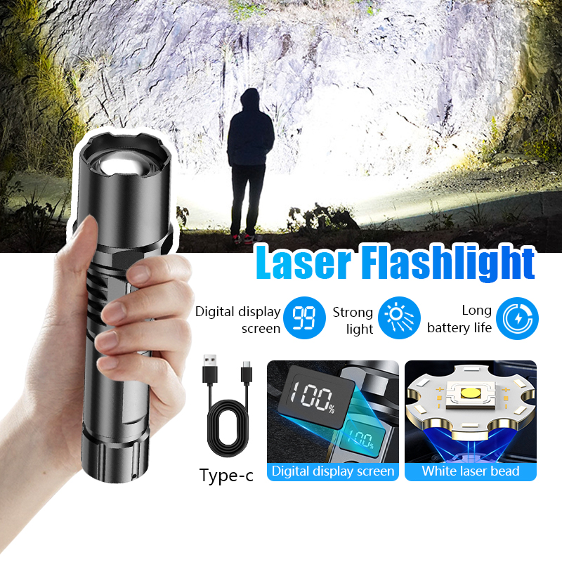 Super Bright Zooming Flashlight Waterproof Flashlight LED Power Display ...