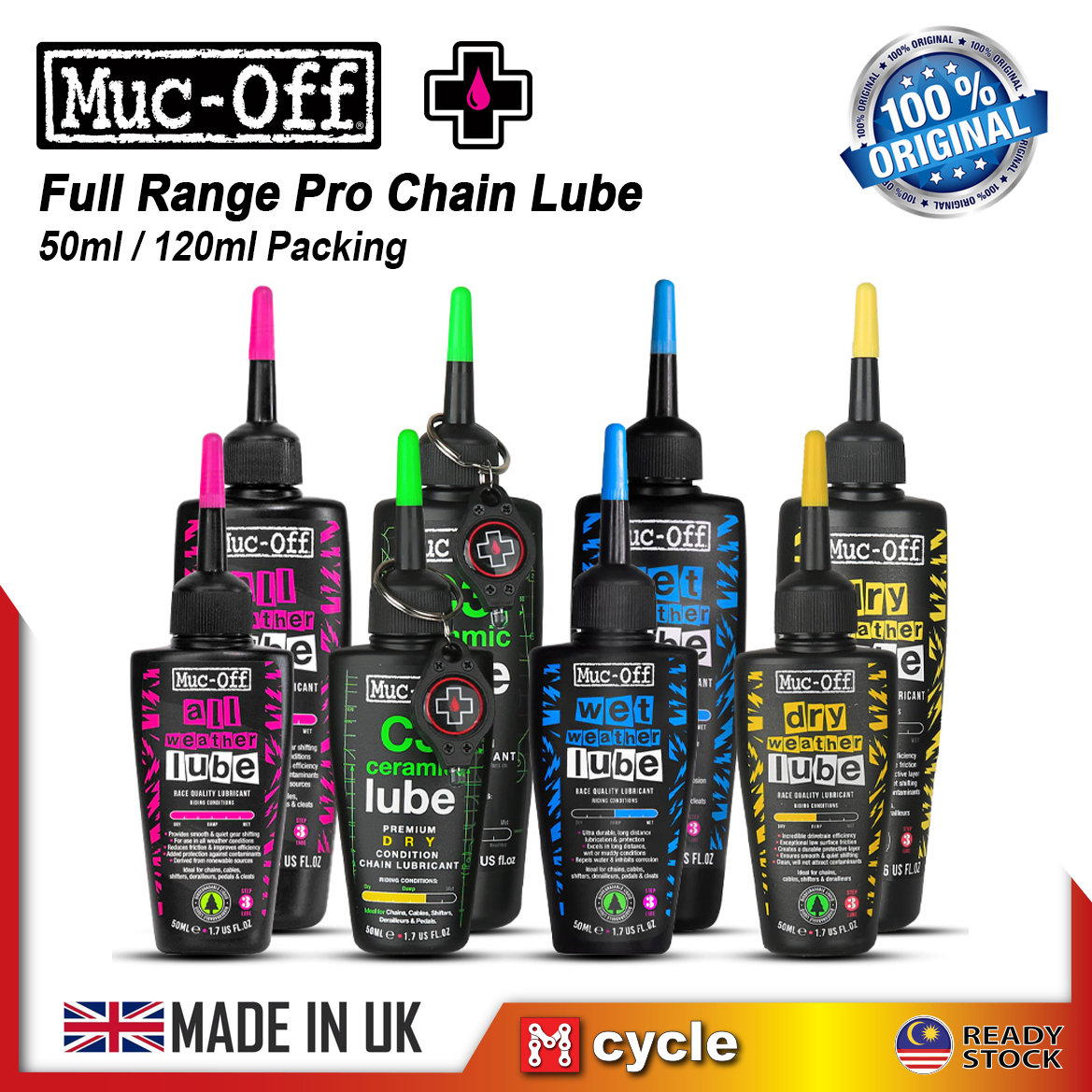 MUC OFF Chain Lube 50ml 120ml for Road Bike MTB Dry Wet All Weather ...