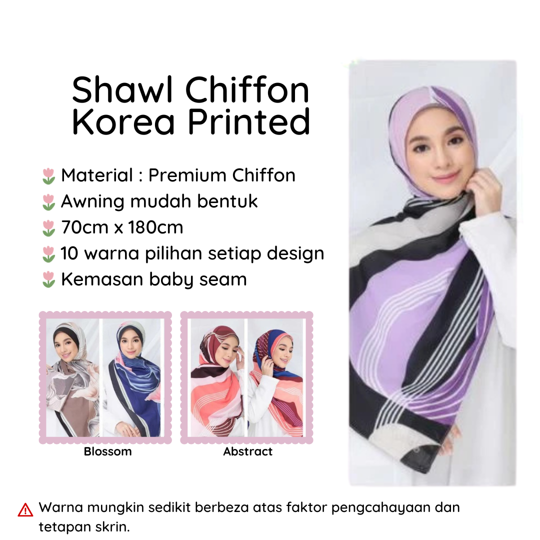 Shawl Korean Chiffon Printed Exclusize . Abstract . Floral . Wide Shawl ...