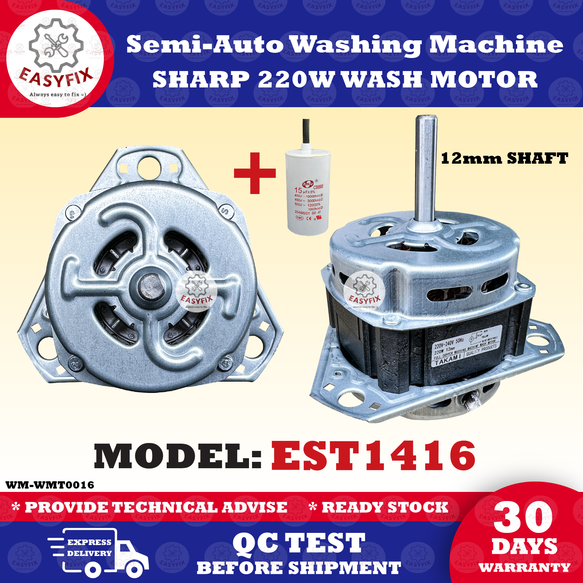 (220W) EST1416 SHARP Semi-Auto Washing Machine Wash Motor (Motor Basuh ...