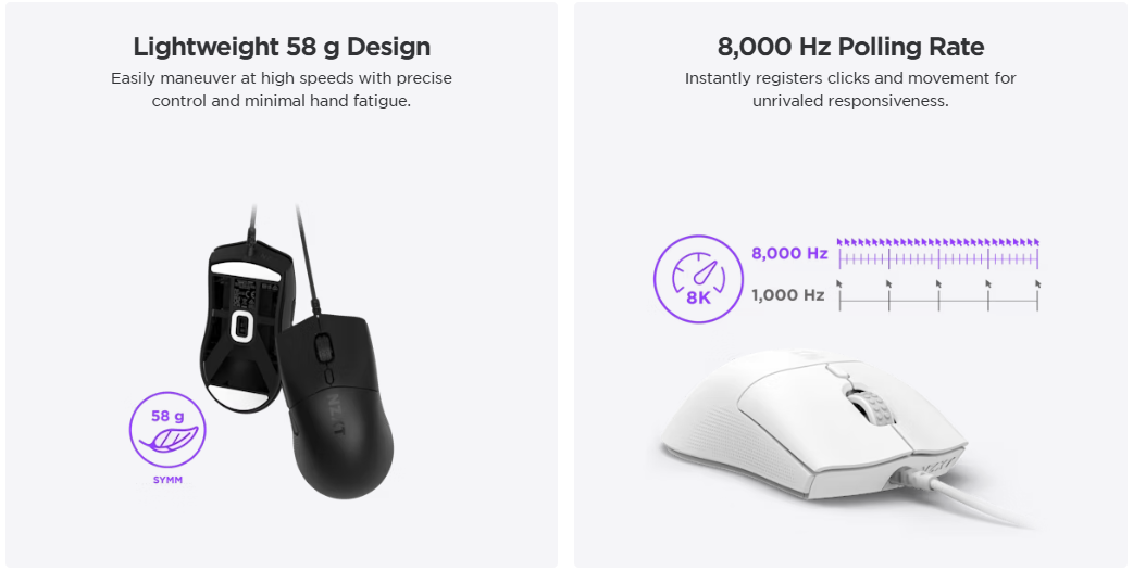 NZXT LIFT 2 SYMM LIGHTWEIGHT SYMMETRICAL WIRED GAMING MOUSE - BLACK ...