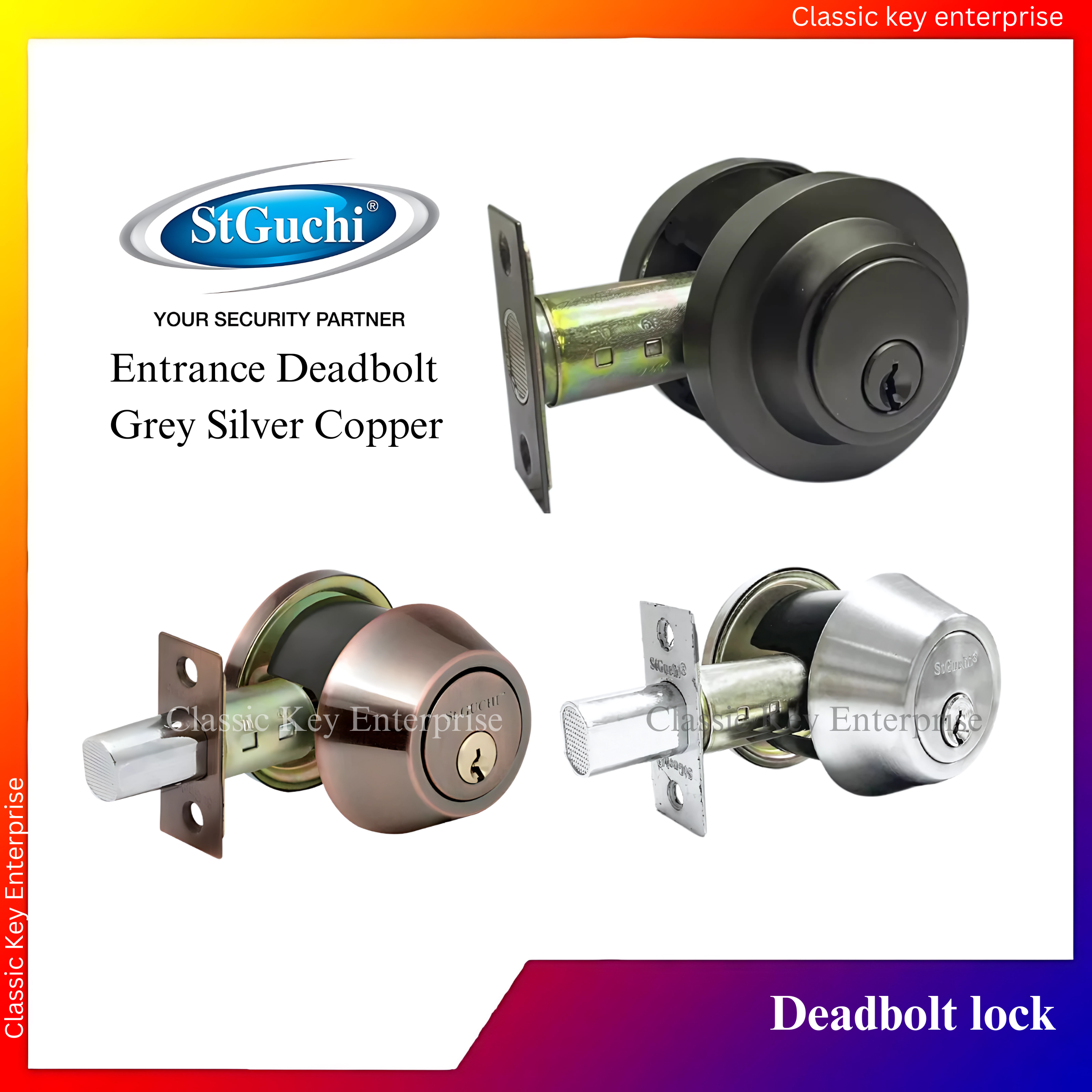 St Guchi Deadbolt Entrance Door Lock Thumb turn & Key (Color Grey ...