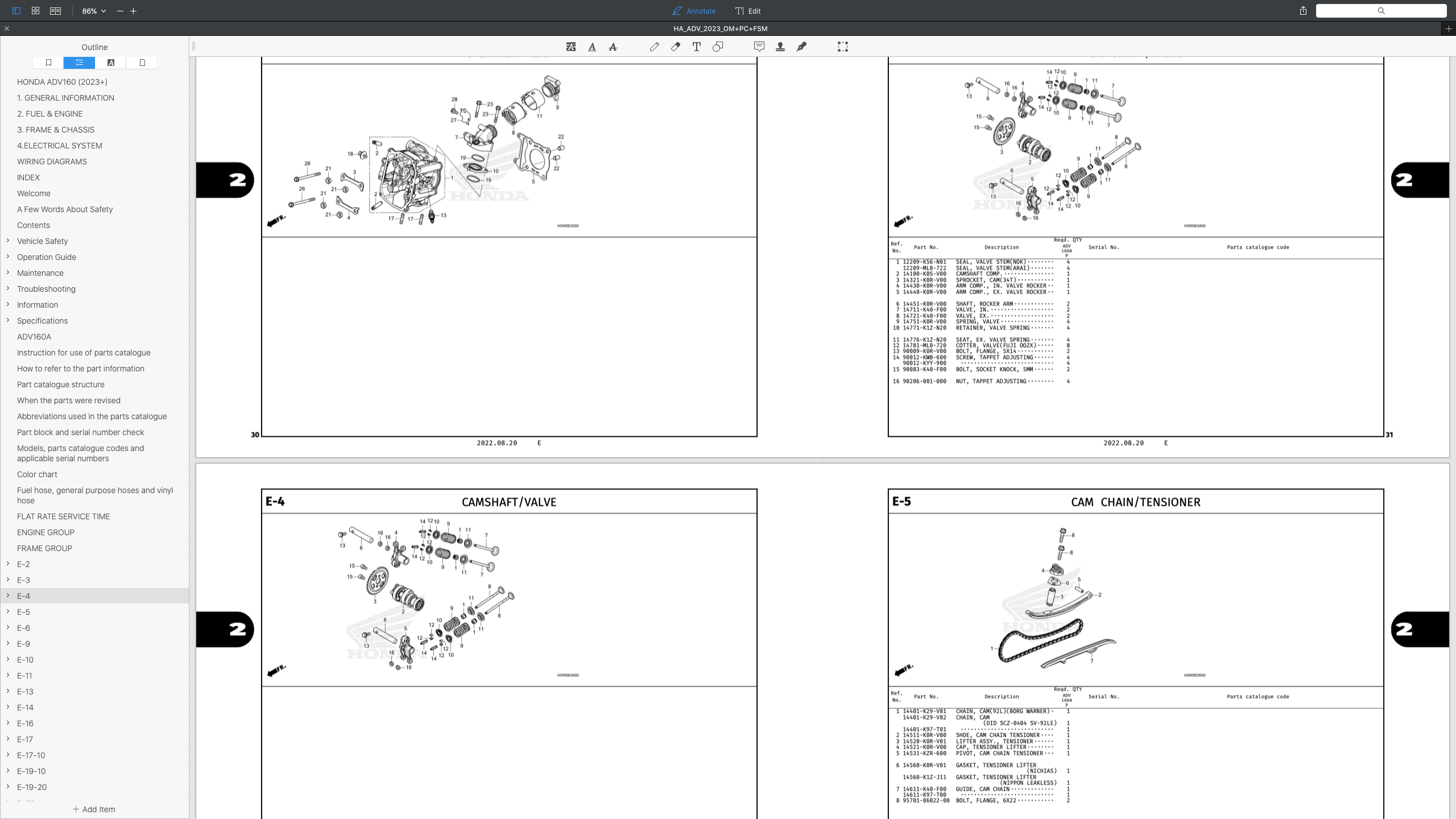 HONDA ADV160 ADV 160 (2023+) SERVICE WORKSHOP MANUAL + PARTS CATALOGUE ...