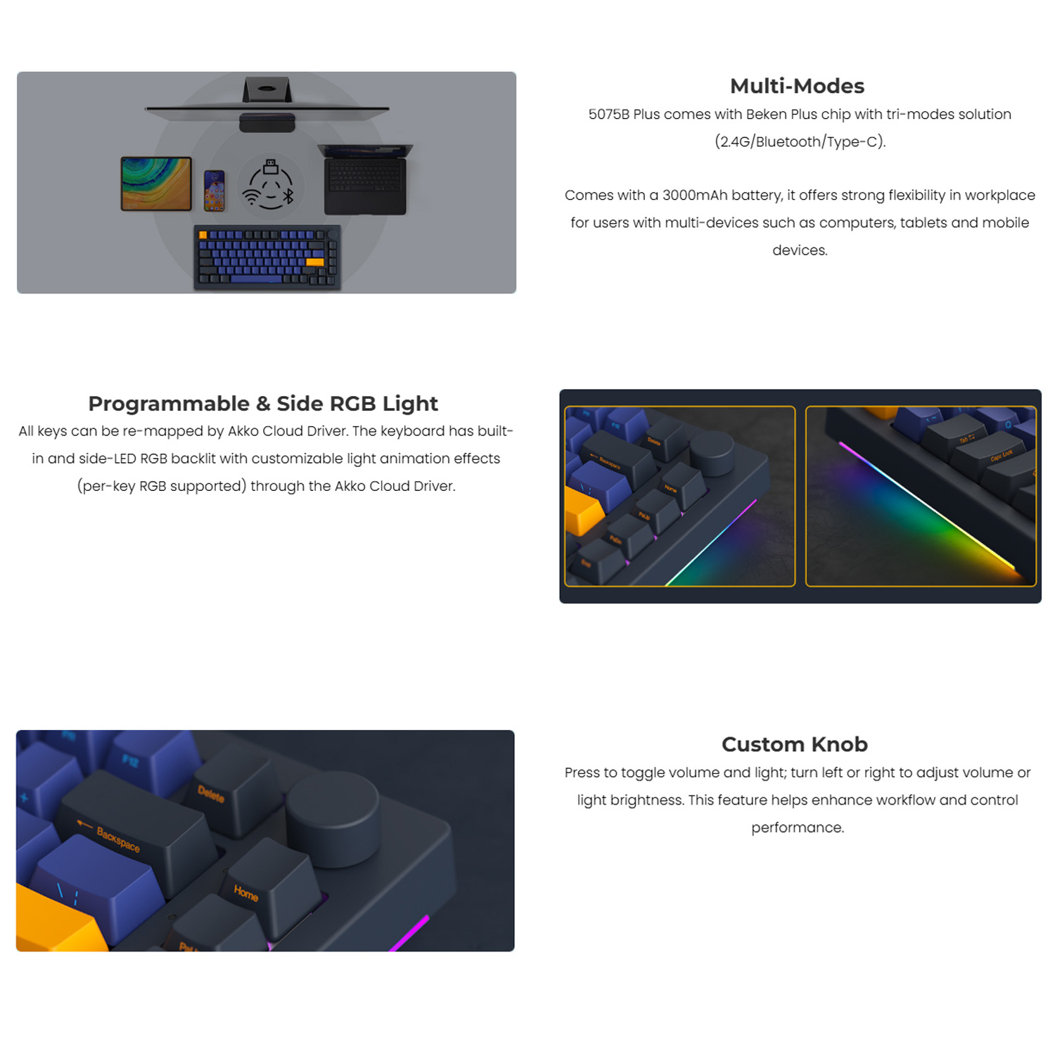 Akko Horizon 5075B Plus SP Wireless Mechanical Gaming Keyboard with PBT ...