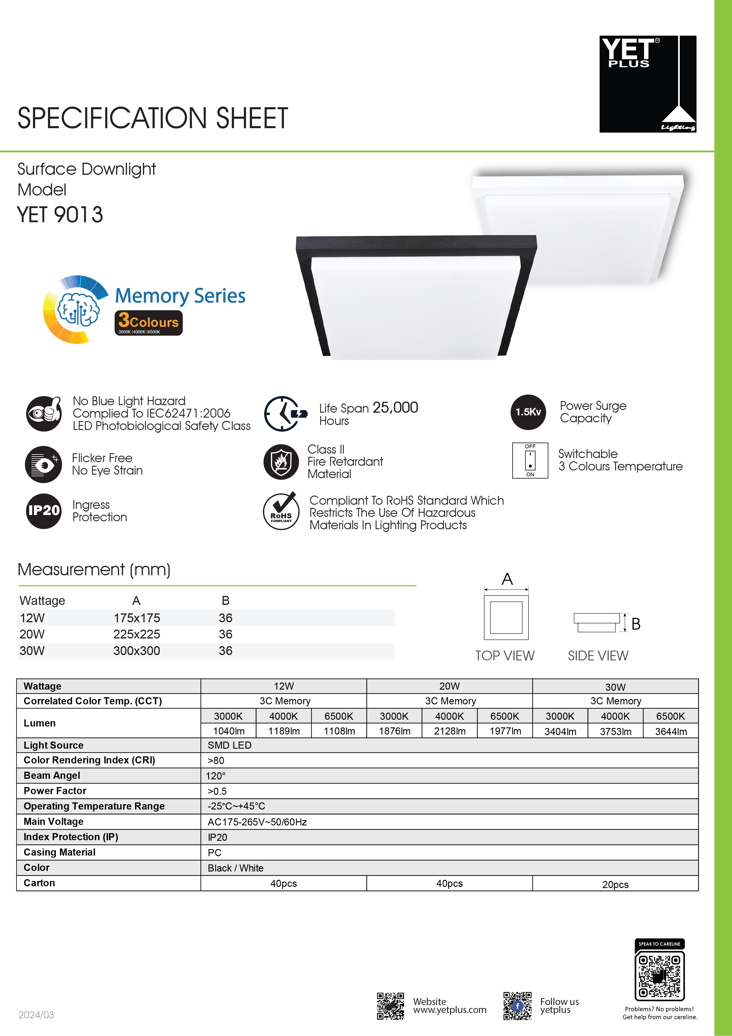 YETPlus Lighting Memory YET9012 9013 SIRIM 3C 3 Colour Changing LED ...
