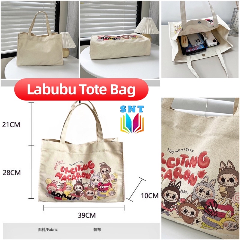 Labubu Tote Bag Canvas Labubu Shoulder Bag Women Large Viral Cartoon ...