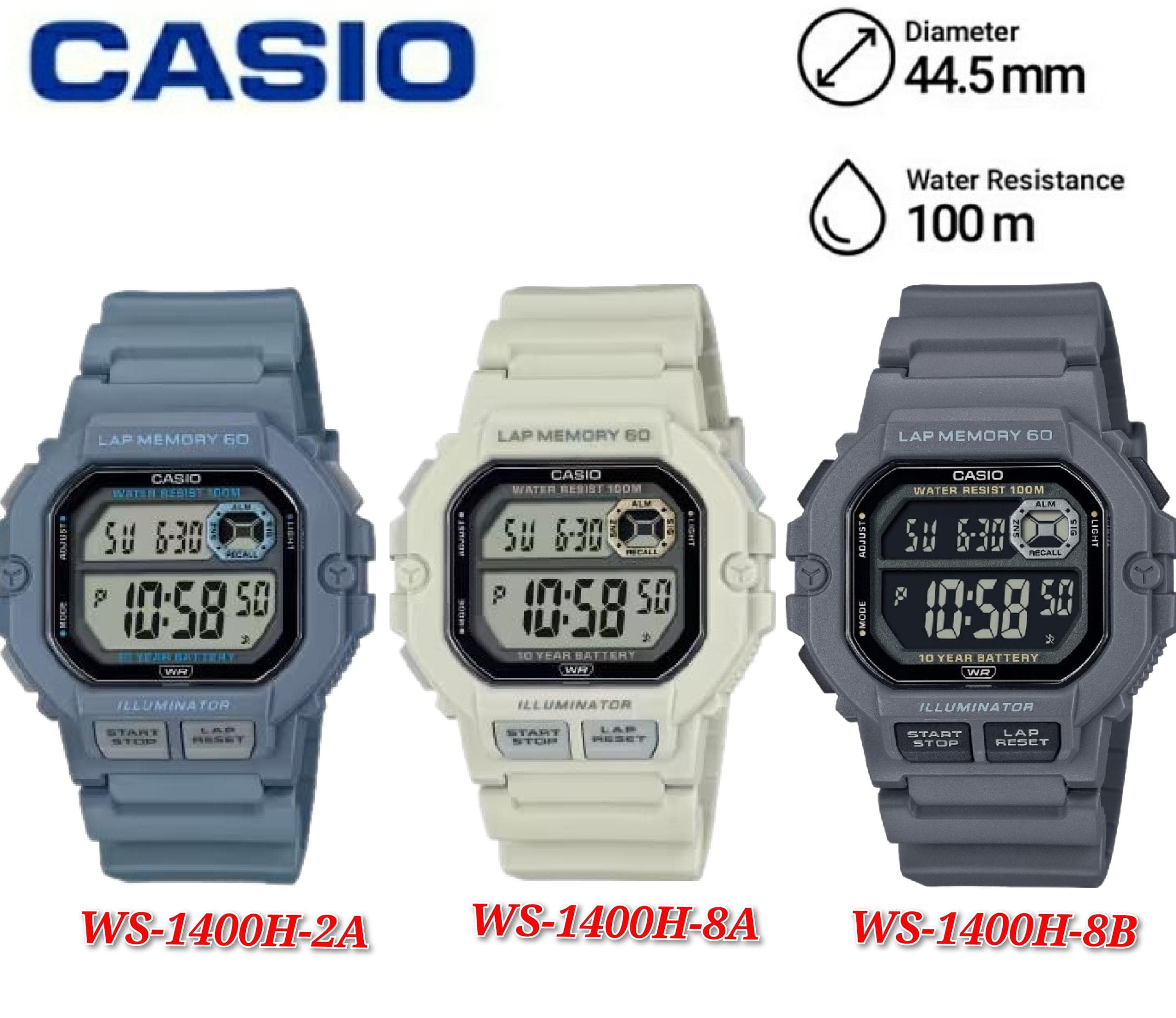 Casio WS-1400H Series Men's Sport Gear Digital with Resin Band Watch ...