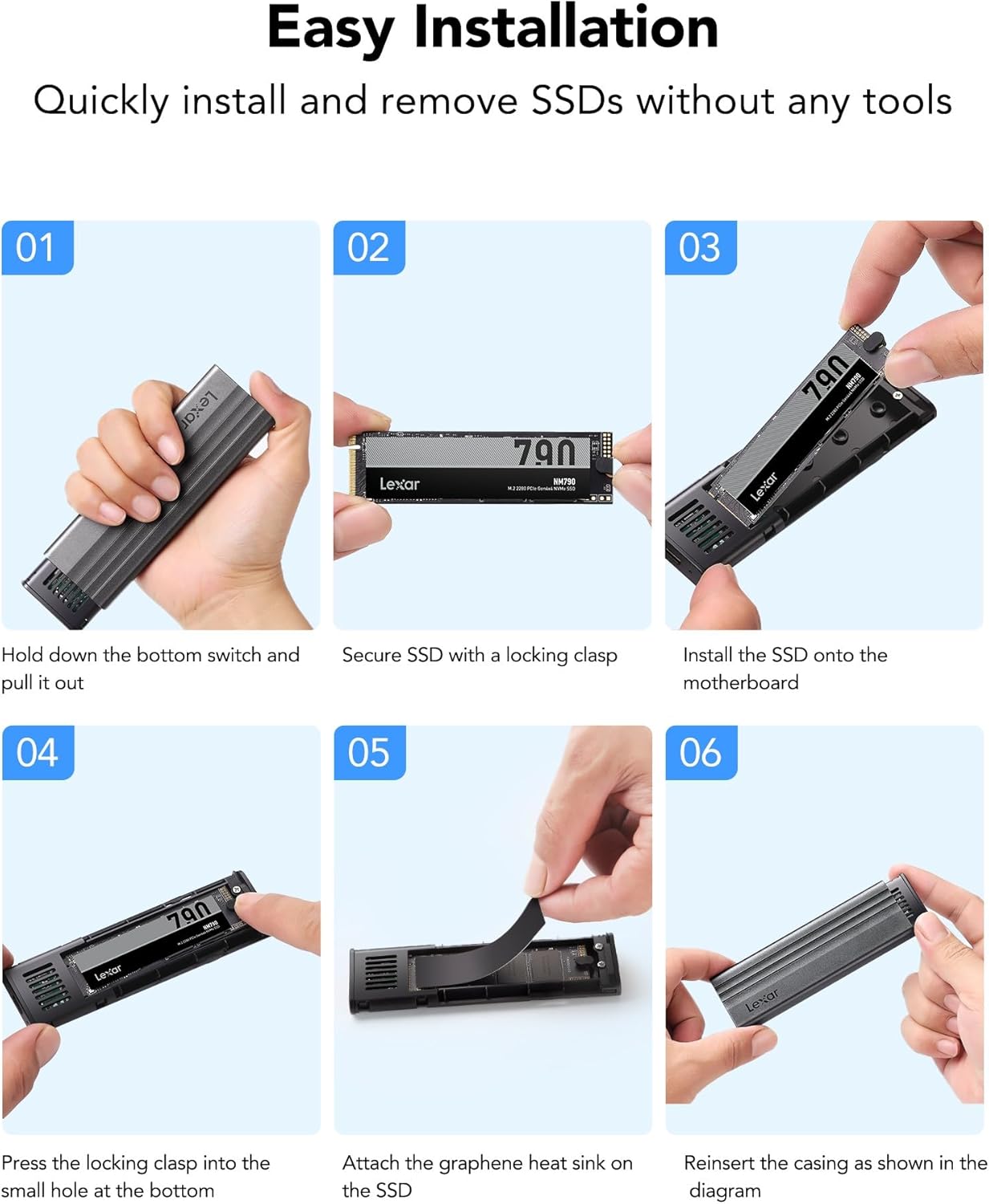 Lexar E300 M.2 NVMe SSD Enclosure Adapter, USB 3.2 Gen 2 (10Gbps ...