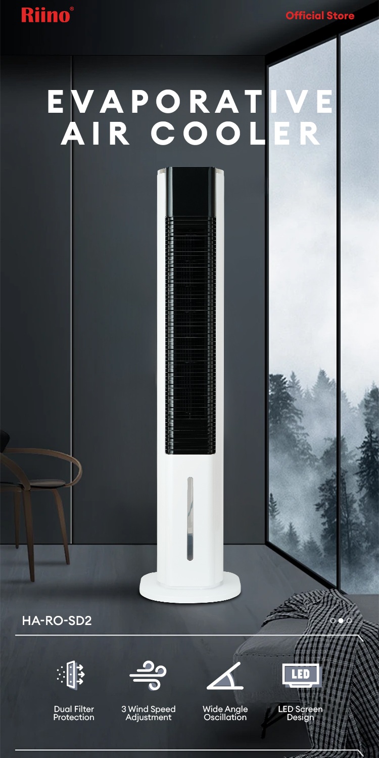 Riino Evaporative Air Cooler Portable Slim Tower Remote Control LED ...