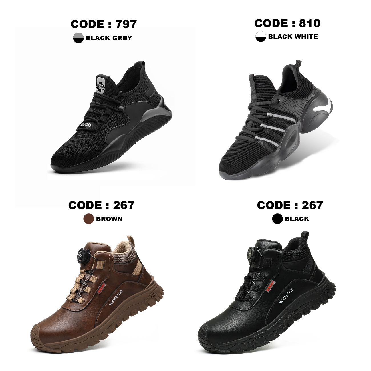 AA MALL Safety Shoes Flying Woven Protective Work Shoes -797 (Black ...