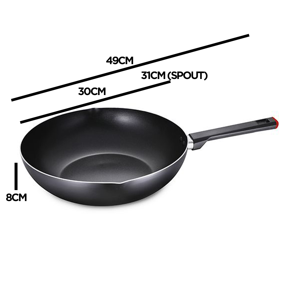ASD Gusto Red Series 30CM Deep Wok Pan with Pouring Spouts - (30CM ...