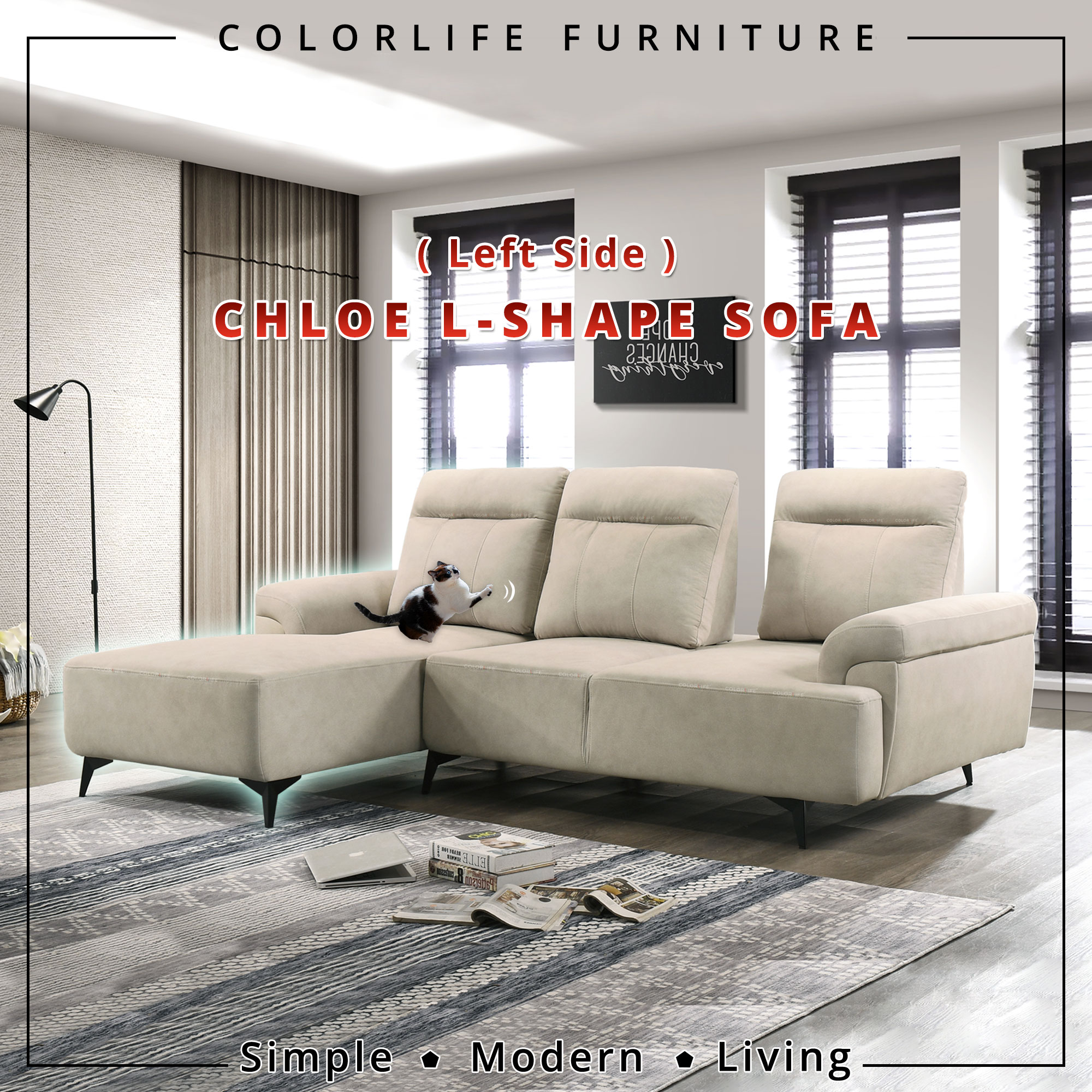 Color Life Chloe L-Shape Sofa (Left/Right) / Push back Backrest ... Color Life Chloe L-Shape Sofa (Left/Right) / Push back Backrest ...