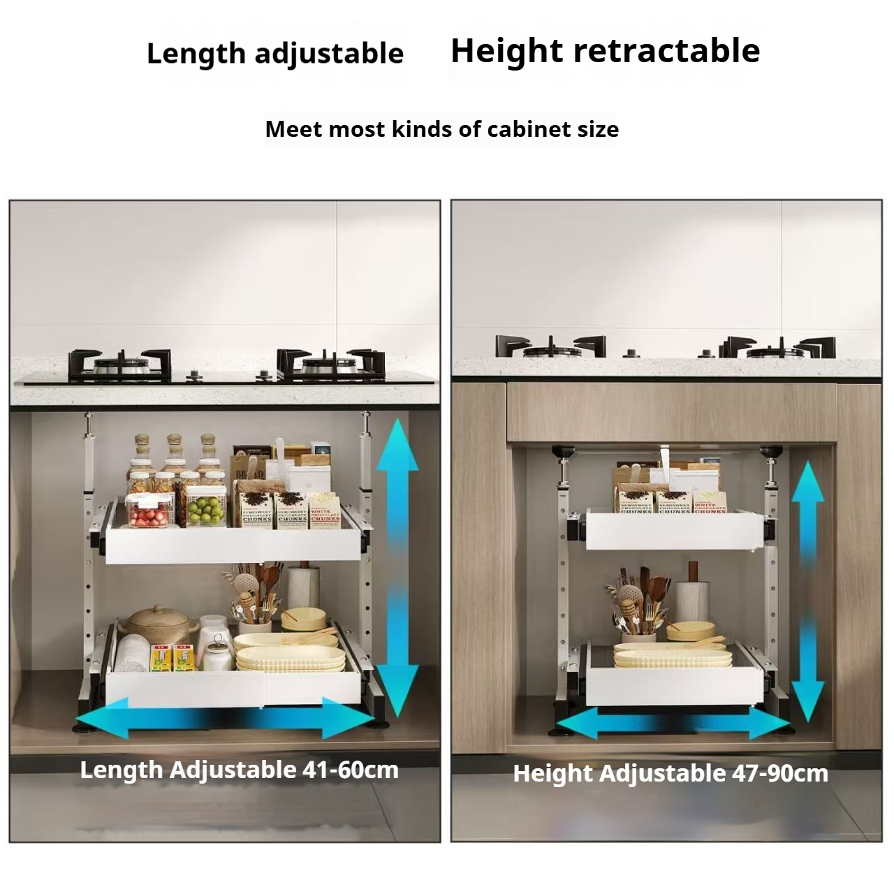 GSlife🔥Recommend🔥1/2Tier Pull-out Basket Retractable Rack Adjustable ...