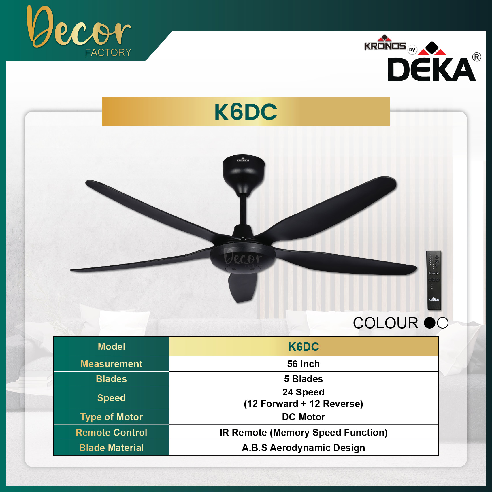 DEKA KRONOS K6DC 56" K6DC BABY 40" 5 Blades 24 Speeds + Reverse DC ...