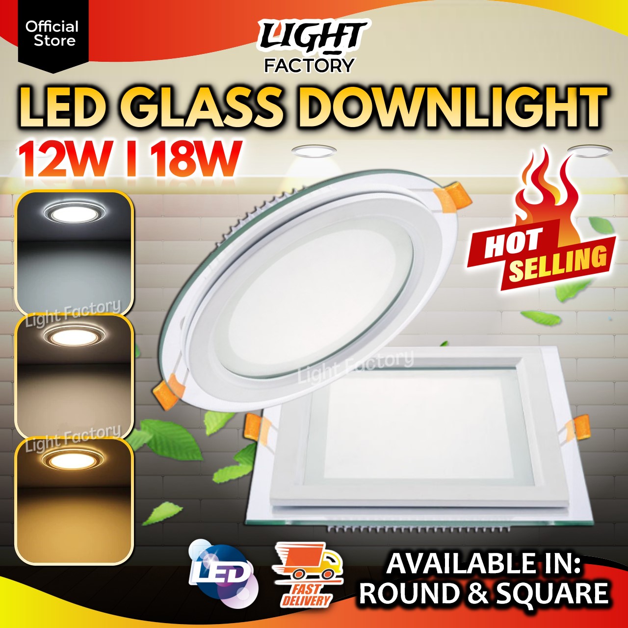[3 YEARS WARRANTY] 3 Colour LED Glass Downlight 4" 12W | 6" 18W LED ...
