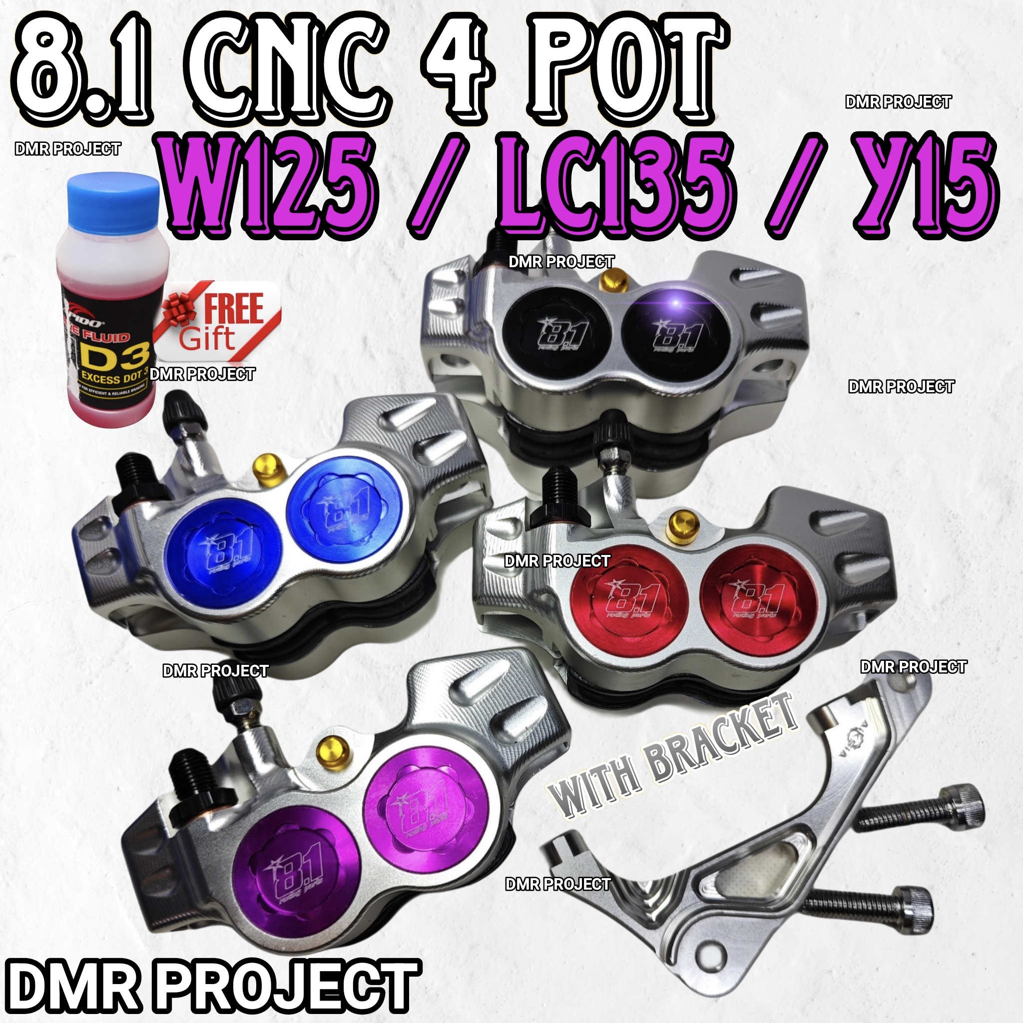 8.1 CNC 4POT W125/LC135/Y15/Y16 8.1 4 POT CNC CALIPER (FREE BRAKE OIL) 8.1 W125 Y15 LC135 ...