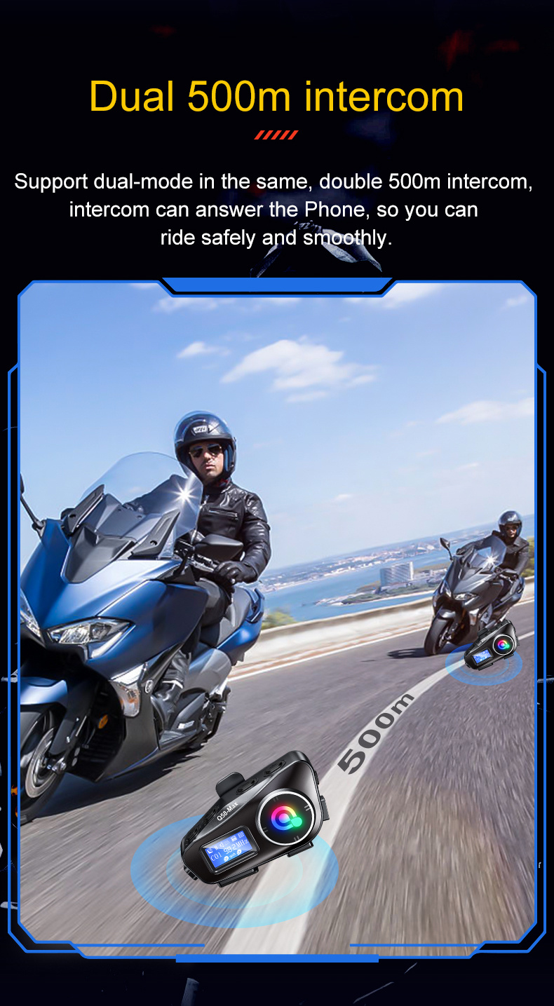 HNJ Q58 Max Intercom Helmet Bluetooth Headset LED Lighting 2 Rider 500M ...
