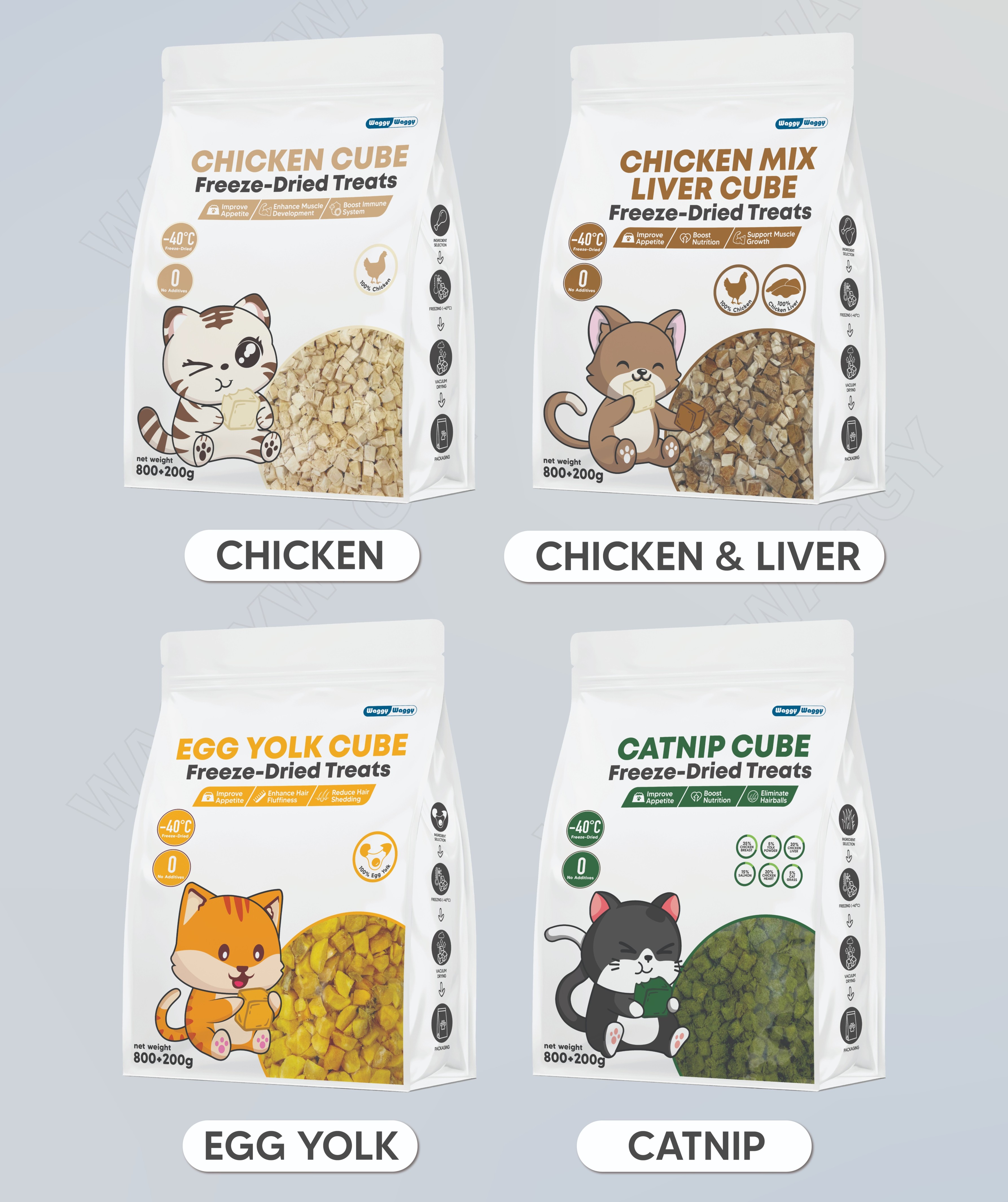 WaggyWaggy Booster Repacked 230G 480G 1000G Pet Snacks Chicken Yolk Cat ...