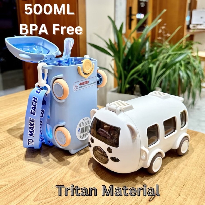 500ml Baby Cartoon Bus Water Bottle Cute Creative Kids Toy Straw Bottles Train Botol Air ...