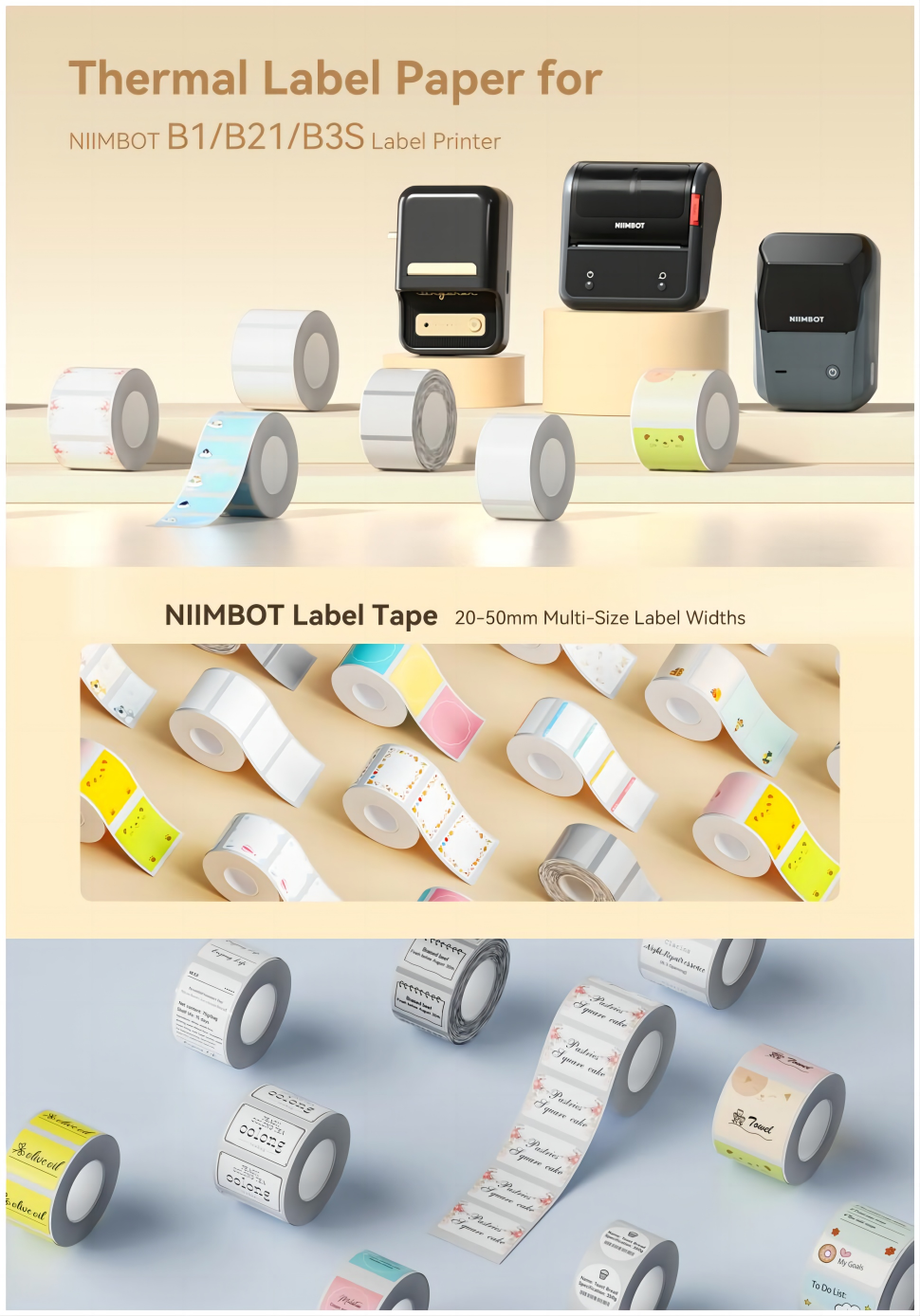 NIIMBOT B21/B3S/B1 White Label Printing Paper Thermal Label Paper ...