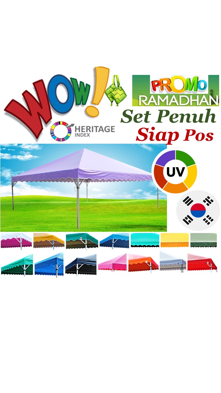 Full Set Siap Pos Khemah Piramid 20 x 20 Kanopi Kanvas Korea UV Pyramid ...