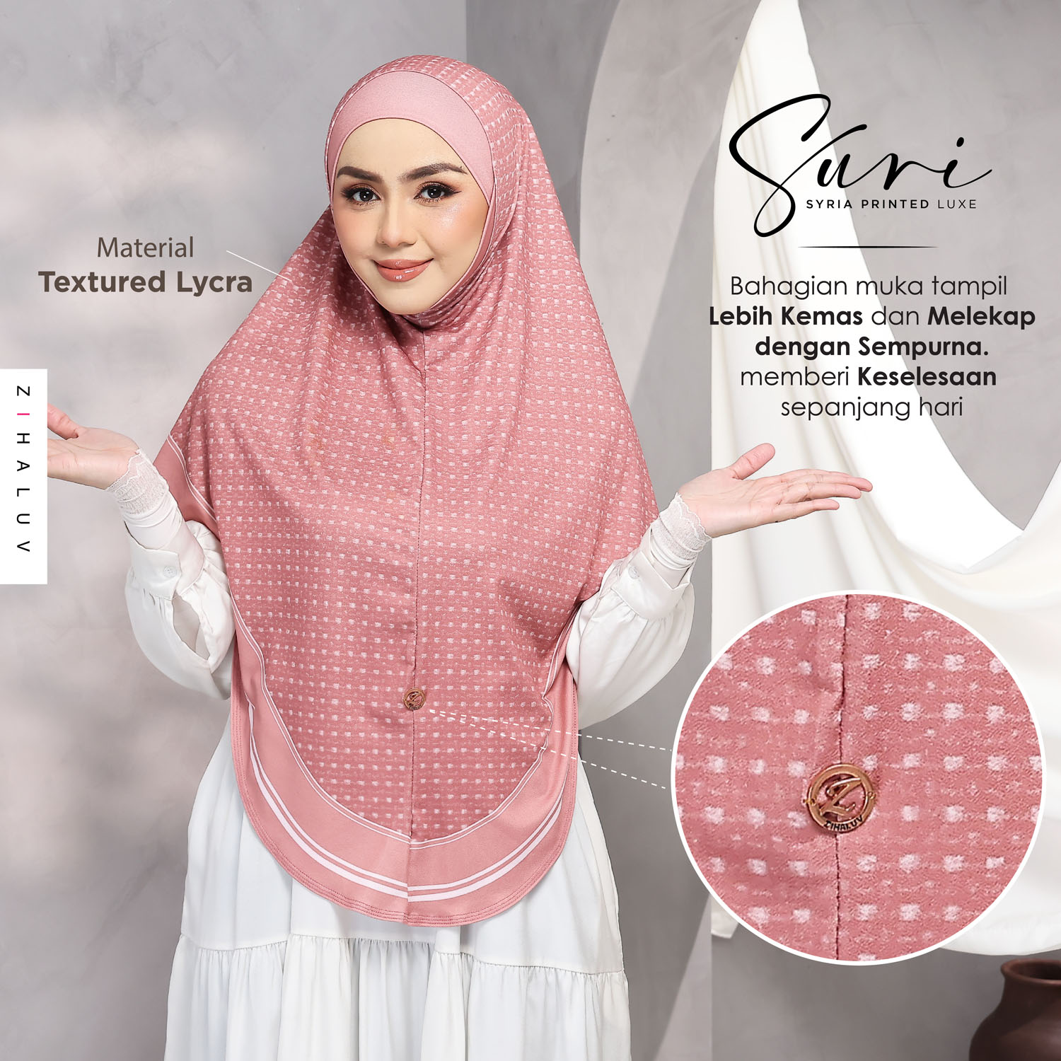 Zihaluv – Tudung Suri Syria Printed Luxe – Lycra Ironless – Berdagu ...