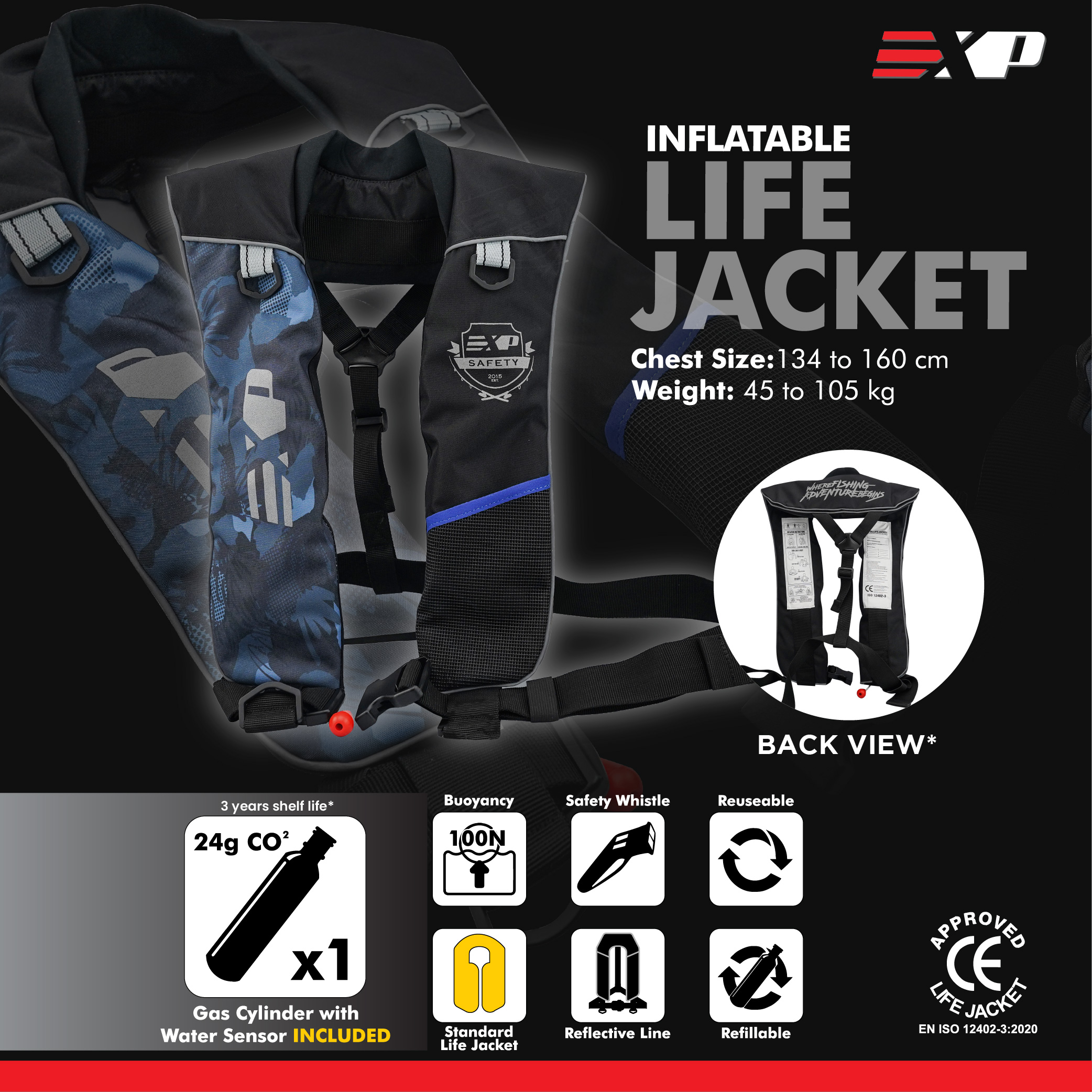 EXP LIFE JACKET/ WAIST LIFE JACKET 100N automatic inflatable life ...