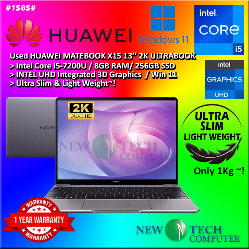 #1585 USED HUAWEI MATEBOOK X 15 METAL GREY intel i5 7200U 8GB 256GB SSD INTEL UHD 13" INCH 2K i5 ...