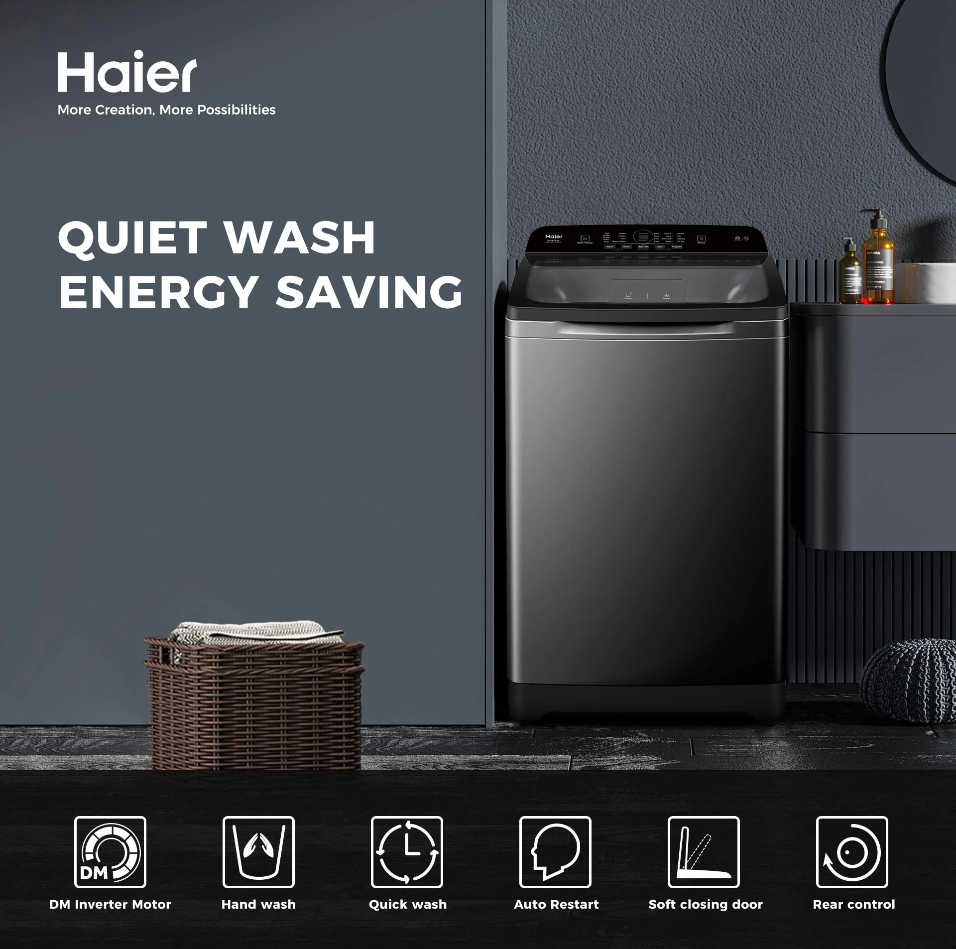 Haier 11kg Top Load DD Inverter Washing Machine / Magic Filter / Rear Control Panel - HWM110 ...