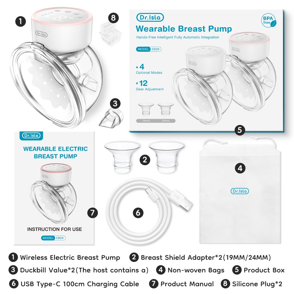 Dr.isla Breast Pump Handsfree 19/24/27MM (4 Modes x 12 Levels) BPA-Free ...