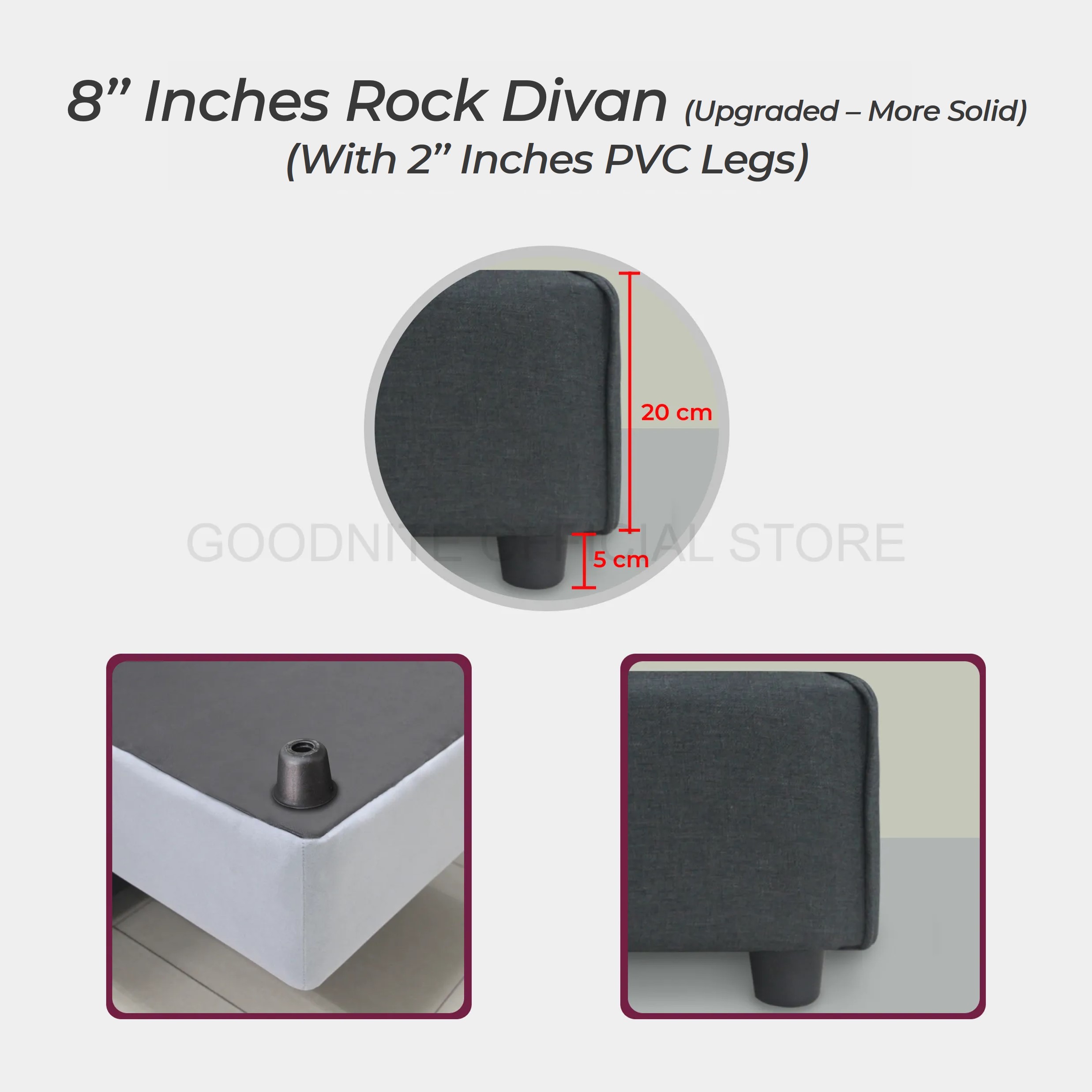 Goodnite 8 inch Divan Only (2 inch PVC Leg/ Rock 2 inch PVC Leg ...