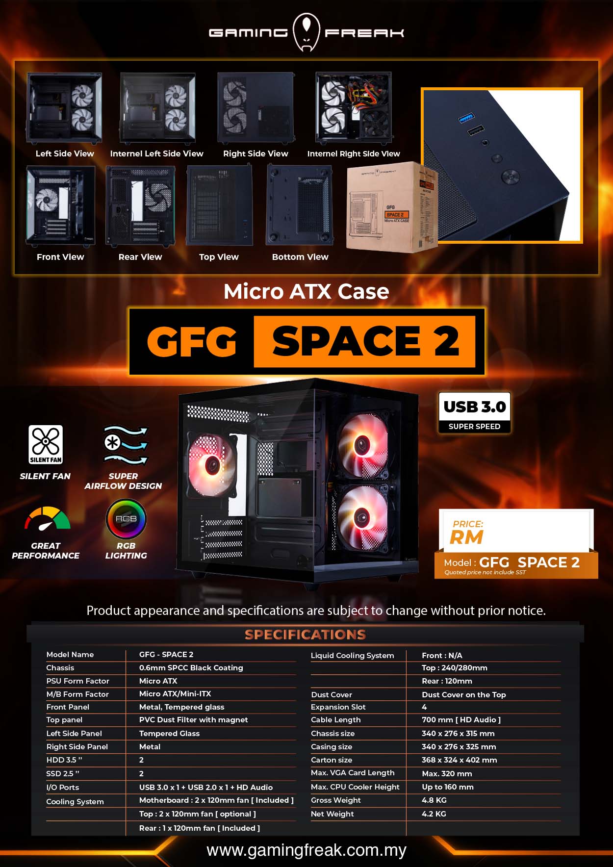 Gaming Freak Space 2 MATX Micro-ATX Case | Tempered Glass | RGB Fans ...