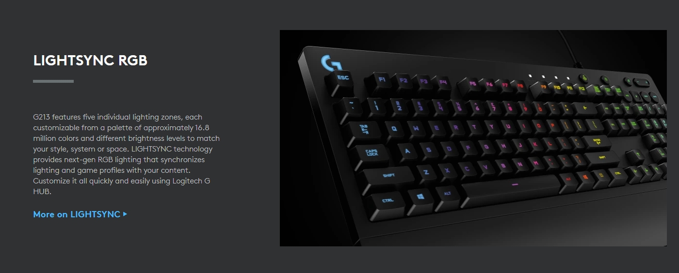 LOGITECH G213 PRODIGY RGB WIRED GAMING KEYBOARD WITH DEDICATED MEDIA ...