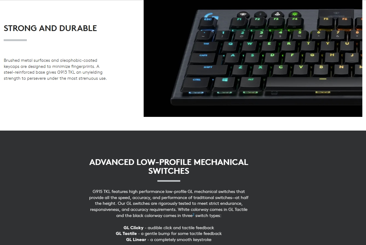 LOGITECH G913 TKL WIRELESS MECHANICAL GAMING KEYBOARD WITH LIGHTSPEED ...