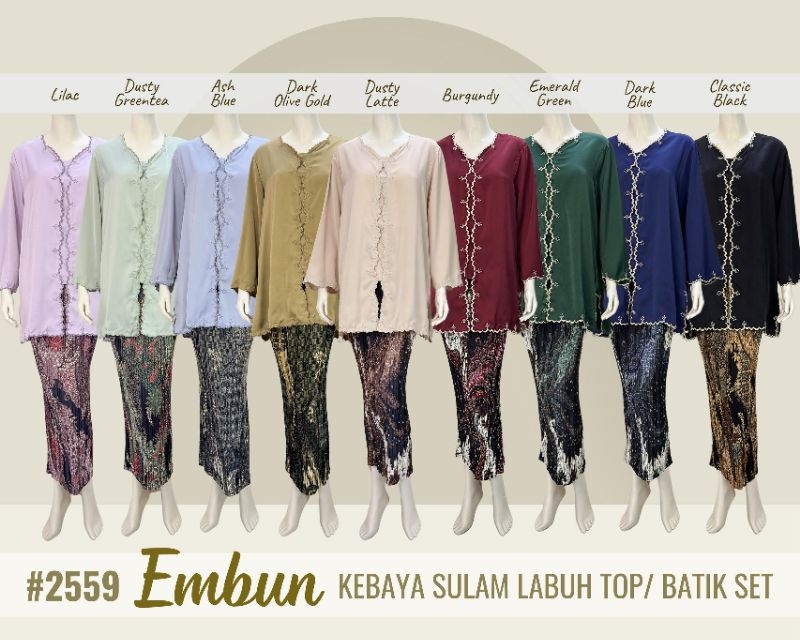 *READY STOCK*EMBUN KEBAYA SULAM LABUH TOP/BATIK PLEATED SET KOLEKSI ...